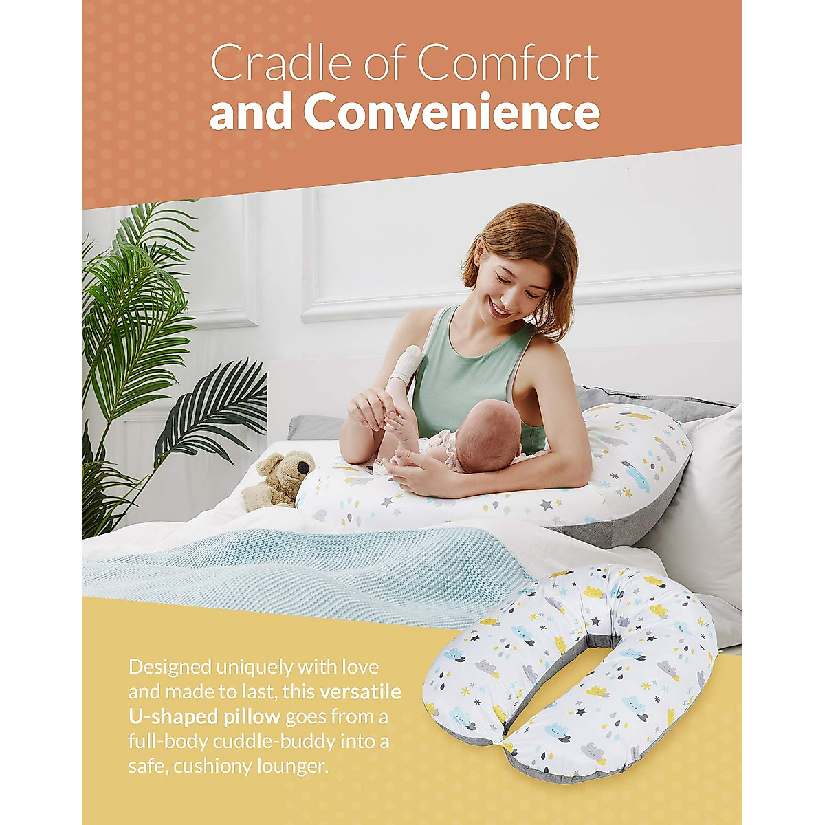 Unilove Hopo 7-in-1 Pregnancy & Nursing Pillow - Pregnancy Pillows for Sleeping - Pregnant mom Gift Essentials for Breastfeeding, Side Sleeping - 2 Washable Covers, Weather Icon