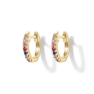 PAVOI 14K Gold Plated Sterling Silver Post Huggies | Cubic Zirconia Huggie Earrings for Women | Multi Colored Stones, Yellow Gold