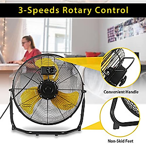 VENTISOL 18 Inch 3-Speed 4012CFM High Velocity Floor Fan, Heavy Duty Metal Industrial Fan for Warehouse,Workshop,Factory, Basement, Greenhouse, 360 Degree Tilt - ETL Listed, Black