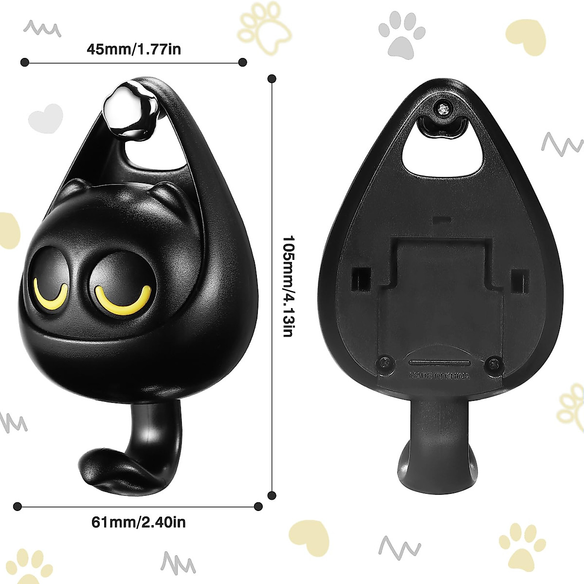 GUEDIEO 𝐂𝐫𝐞𝐚𝐭𝐢𝐯𝐞 𝐀𝐝𝐡𝐞𝐬𝐢𝐯𝐞 𝐇𝐨𝐨𝐤，1Pcs Wink Cat Hooks for Hanging Towels, Hats,Coat,Cloth Bags, Belts, Key, for Wall Hanging Decorations to Carry up to 5.5 LBS