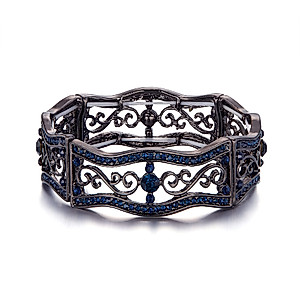 Flyonce Wedding Bracelet for Brides, Navy Blue Rhinestone Crystal Art Deco Elastic Stretch Bracelet for Women