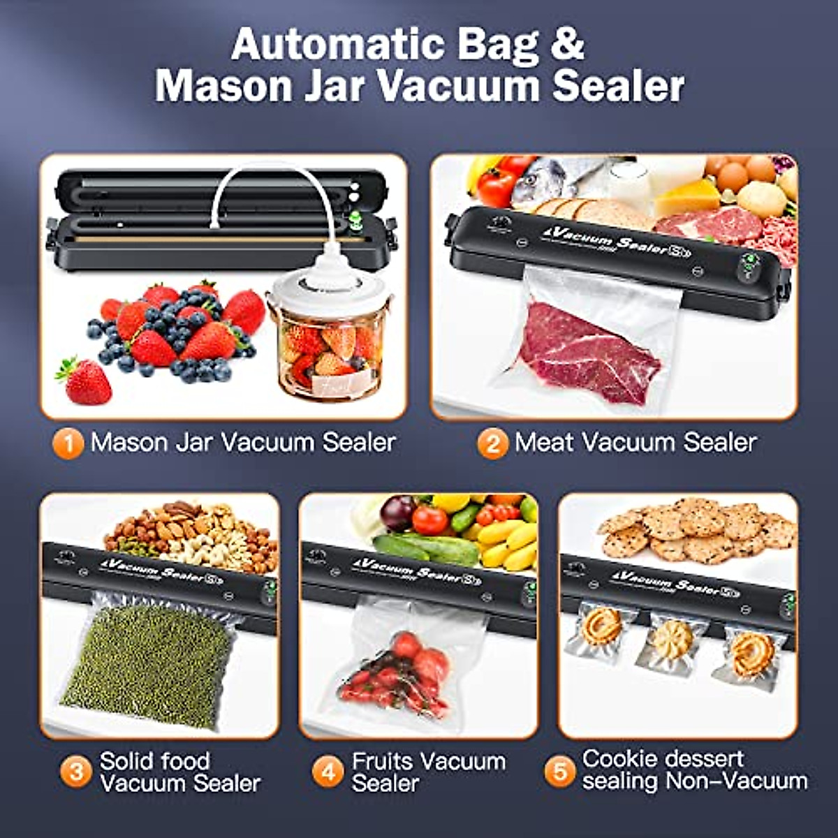 AllToU Vacuum Sealer, Food Saver Vacuum Sealer Machine, Sealer Machine Mini for Food Storage Dry and Moist Food Modes Compact,Mason Jar Vacuum Sealer