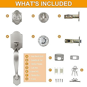 newliplace Front Door Handle with Single Cylinder Deadbolt and Crystal Glass Knob, Adjustable Front Door Lock Set Brushed Nickel Entrance Handleset with Lock