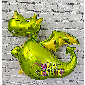 Dragon Foil Balloon Green Flying JUMBO Mylar Kids Birthday Party Decorations 36" Dragon