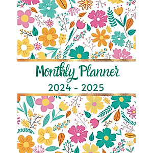 2024-2025 Monthly Planner: Two Year Agenda January 2024 to December 2025 with Federal Holidays | Yearly At A Glance Organizer Schedule | Monthly ... & Notes | Pretty Large Print Floral Cover