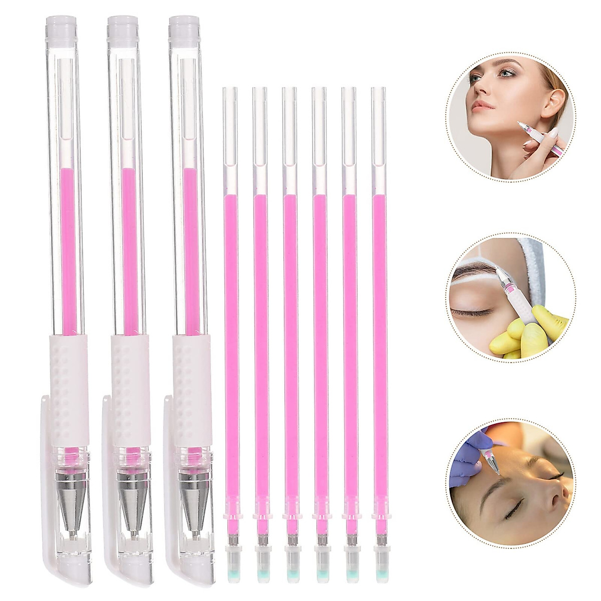 Pink Eyebrow Microblading Marker Pen Skin Marker Pen Stencil Markers Pen Eyebrow Marker Pen Pink (3 *Pen + 6 *Pen Refills)