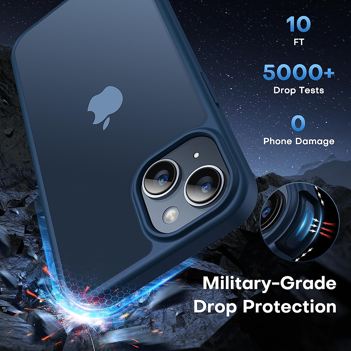 LϟK 3-in-1 for iPhone 13 Case for iPhone 14 Case, Translucent Matte Back with 2X Screen Protectors, [Military-Grade Drop Tested] Shockproof Slim Anti-Fingerprint Phone Case for iPhone 13/14, Blue