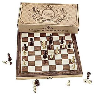 Amerous Chess Set, 12"x12" Folding Wooden Standard Travel International Chess Board Game Set with Magnetic Crafted Pieces