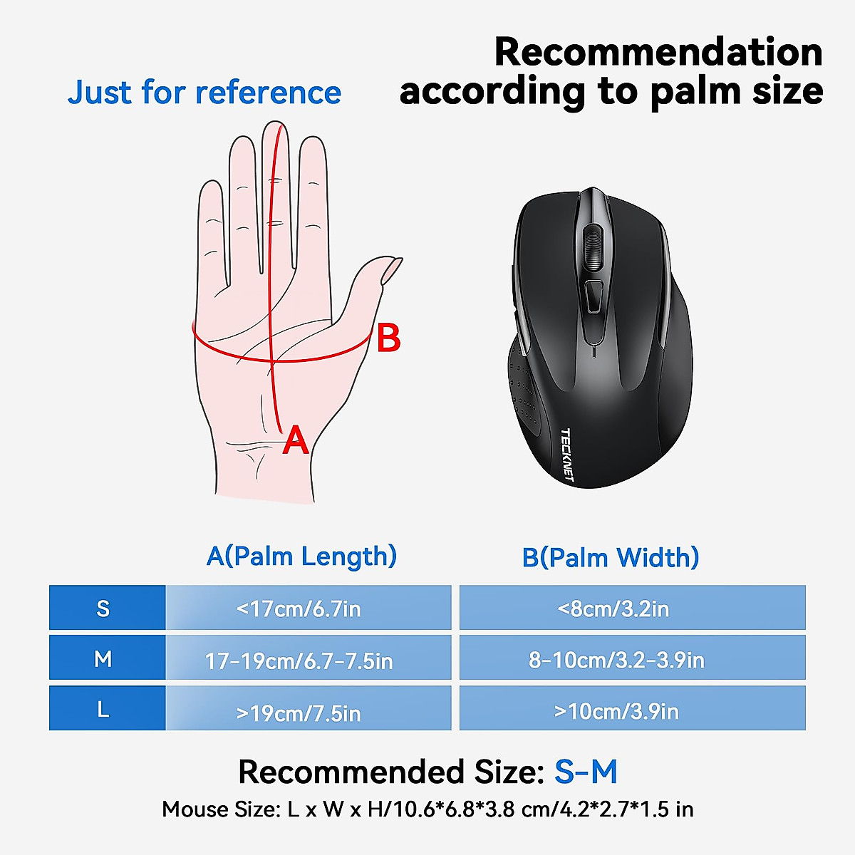 TECKNET Wireless Mouse Rechargeable, 2.4G Silent Mouse, Quiet Click, 6 Adjustable 4800 DPI, Cordless Computer Mouse, Ergonomic Mouse for Laptop, 6 Buttons USB Mouse for Chromebook, Ergo Grip - Black