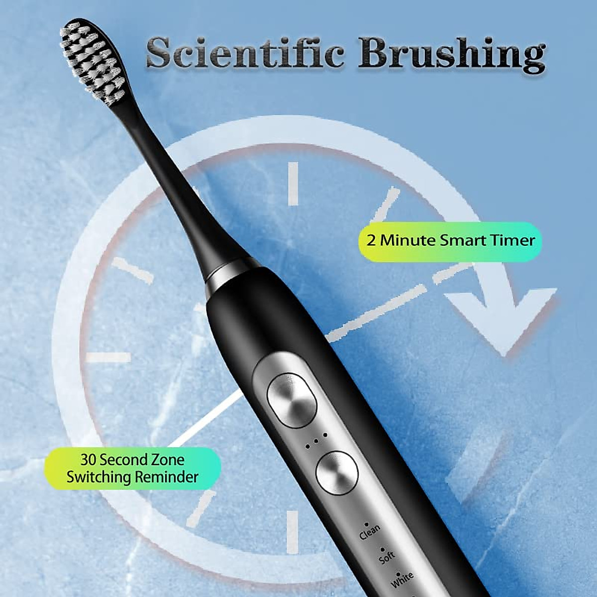 wisdent Sonic Electric toothbrush for adults, Sonic Rechargeable Toothbrush, Electric toothbrush with 15 modes, Toothbrush with High vibration frequency 8 Brush Heads