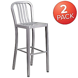 Flash Furniture Gael Commercial Grade 2 Pack 30" High Silver Metal Indoor-Outdoor Barstool with Vertical Slat Back