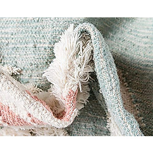 Unique Loom Mesa Collection Geometric, Natural Fibers, Southwestern, Bohemian Area Rug, 3' 3" x 5' 1" Rectangle, Light Aqua/Ivory