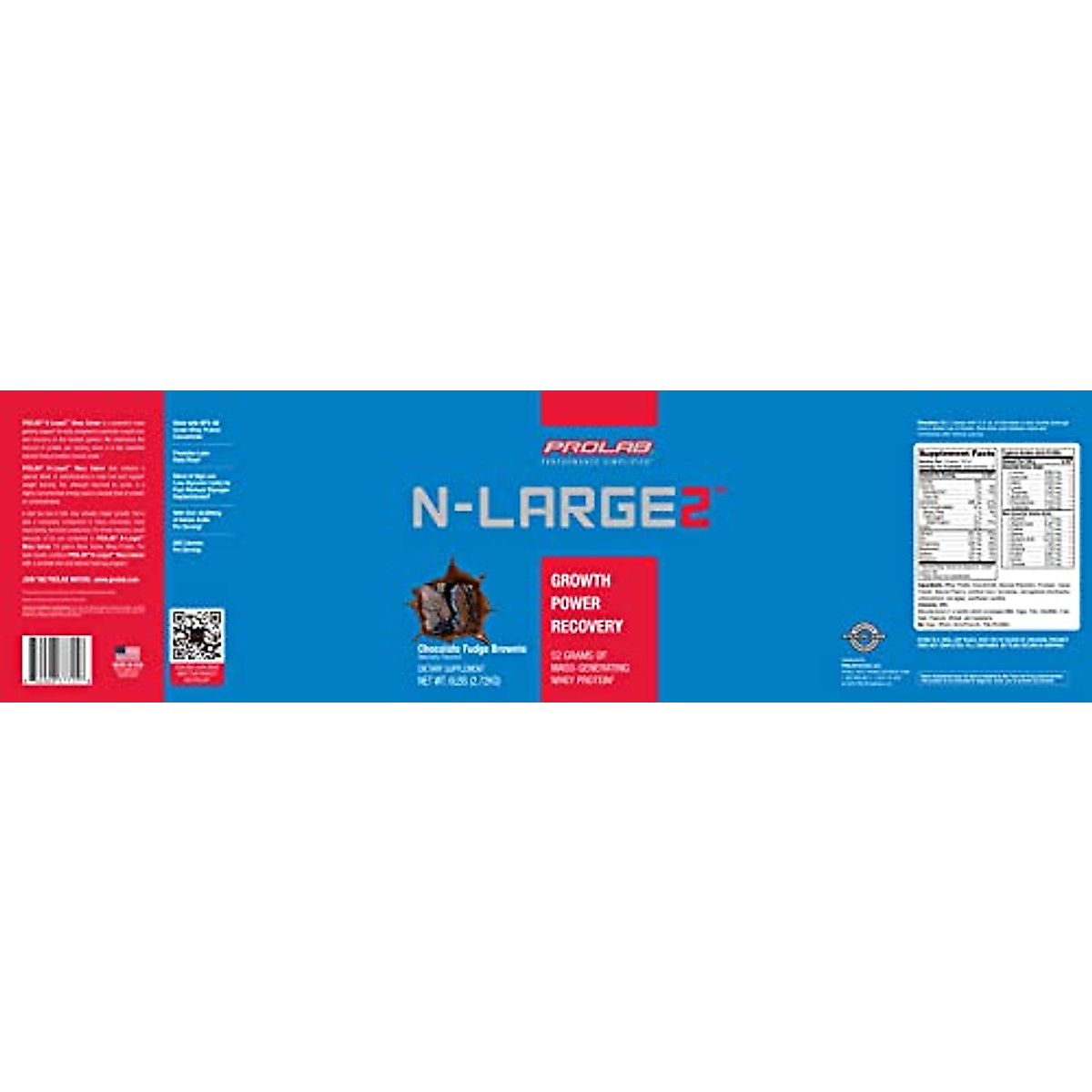 ProLab N-Large2 Mass Gainer - Powerful Mass Gaining Support Formula - Promotes Muscle Size, Growth, and Recovery - New (Chocolate Fudge Brownie, 6 LB)