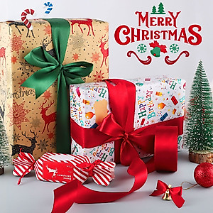 2 Rolls Christmas Ribbon 1.6 Inch X 50 Yards Red and Forest Green Ribbon Double Face Polyester Satin Ribbon Wide Holiday Ribbon for Wedding Gift Wrapping Crafts