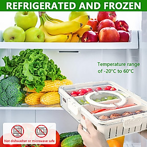ADKYSL Divided Serving Tray with Lid, Fruit Storage Containers for Fridge, Portable Snackle Box Container, 4 Compartment Snack Tray with Lid for Vegetables Candy Nuts Spices -1 Pack