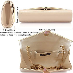 Dexmay Patent Leather Envelope Clutch Purse Shiny Candy Foldover Clutch Evening Bag for Women Nude