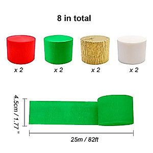 YSSAI 8 Rolls Christmas Crepe Paper Streamers Rolls 656 Feet Red Green Party Streamers Garland Hanging Backdrops Decorations for Xmas Wedding Bridal Baby Shower Birthday DIY Art Project Supplies