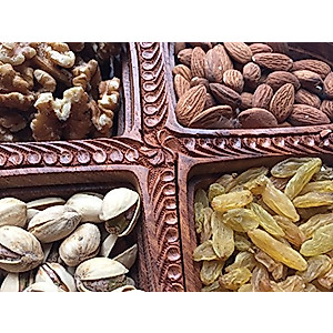 UNIQUE VALENTINE GIFT LOVE Idea Wooden Collapsible Fruit Basket With Handle And Four Heart Shaped Partitions Diameter: 12"