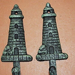 Antiqued Look Lighthouse Bath Hooks Bronze Look Cast Iron, 6", Set of 2, N-56B