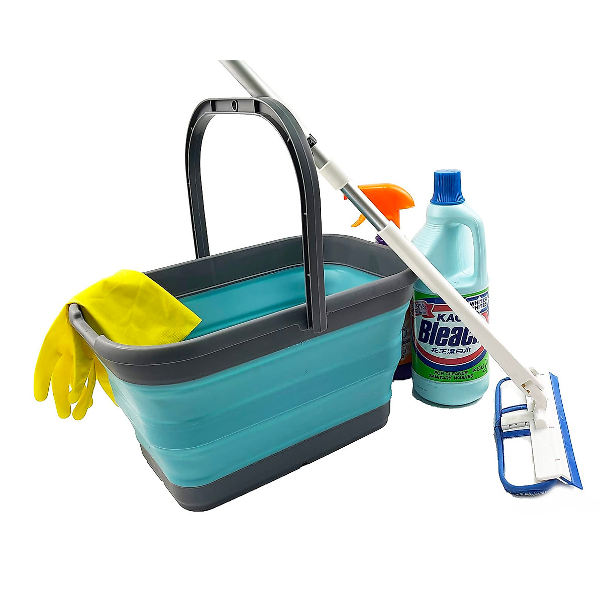 SAMMART 12L (3.1 Gallon) Collapsible Rectangular Handy Basket/Bucket/Multiuse Foldable Water Pail for Camping, Fishing (Alloy Grey + Crystal Blue (Set of 2))