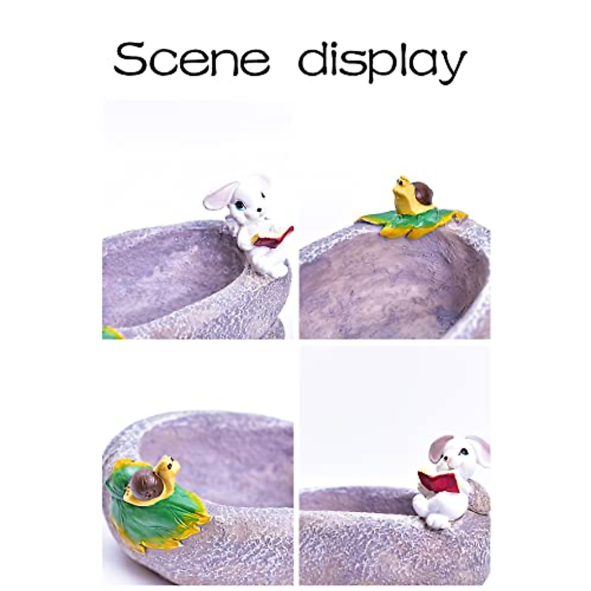 Novelty and Cute White Rabbit and Snail Flowerpot with Drainer Garden Flowerpot Resin Succulent Potted Bonsai Plant Stand Home Desk Mini Ornaments Without Plants