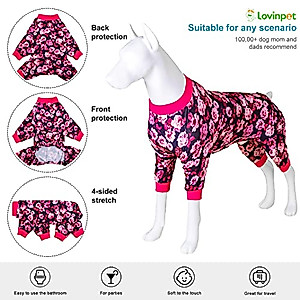 LovinPet Puppy Surgical Pajamas for Girls Dogs - Pet Anxiety Relief Onesies, Comfy Stretchy Fabric, Berry Roses Print, Big Dog Surgery Recovery Pajamas, Girl or Boy Dog Party Apparel,Pink XXL