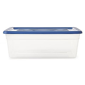 Gracious Living DLC6 1.5 Gallon Clear Plastic Storage Bin Container with Stylish Sky Blue Snap On Locking Lid (12 Pack)