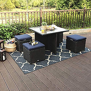 PHI VILLA Outdoor Sectional Wicker Sofa Sets Patio Furniture-Rattan Table and Sofa Chairs (5-Piece, Dining Set)