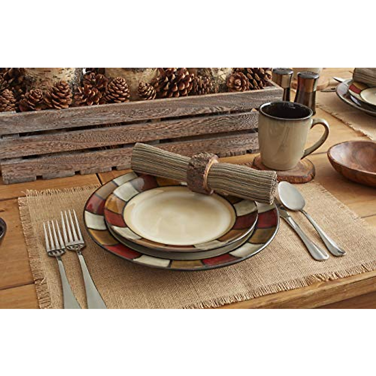 Pfaltzgraff Taos 16-Piece Stoneware Dinnerware Set, Service for 4,Beige/Olive