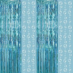 Decor365 Under The Sea Party Decorations Pool OceanTheme Tinsel Foil Fringe Curtain Backdrop Hanging Bubble Garlands Little Mermaid Birthday Baby Shower Kids Beach Party Supplies