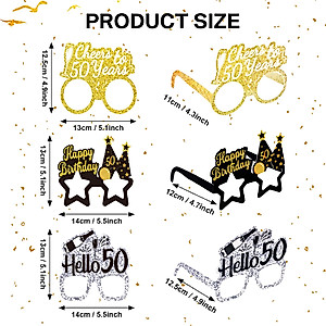 Threan 36 Pcs 40th 50th 60th Birthday Party Paper Eyeglasses Decoration, Birthday Eyeglasses Photo Props Decor for Men Women(50th)