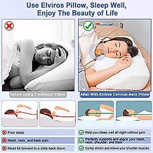 Elviros Memory Foam Cervical Pillow, Ergonomic Contour Pillow for Neck and Shoulder Pain Relief, Orthopedic Sleeping Bed Pillows for Side, Back and Stomach Sleepers (Dark Grey)