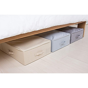 iwill CREATE PRO Pack of 2, 39.4" Large Size Folding Underbed Storage Organizer Boxes with Lid, Folding & Washable, 6 Handles on All Sides, Beige
