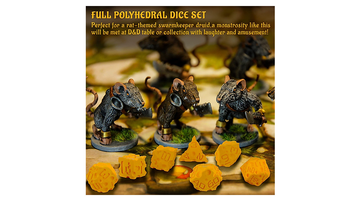 DND Cheese Dice Set: Fun 3D Printed Polyhedral RPG Dice