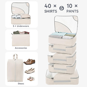 ALL INCLUDED 10 Set Durable Packing Cubes for Suitcases,OlarHike Essentials for Travel, UPGRADED Anti-Tear Stitching, NEW Improved Luggage Packing Organizers for Travel Accessories(Cream)