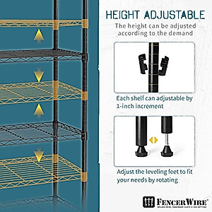 Fencer Wire NSF Adjustable Height Wire Shelving Unit w/Liner, Basement Storage Shelving, Metal Steel Storage Shelves, Kitchen, Garage Shelving Storage Organizer, Utility Shelf, 5-Tier W/Liners