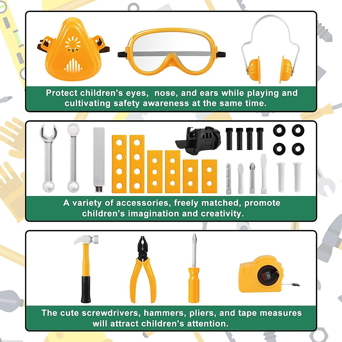 Mathea Toy Chainsaw for Kids Chainsaw Toys Pretend Play Series Kids Tool Set Kids Outdoor Electronic Power Tools Toys 36 PCS Toy Tool Sets for Toddlers Boys Girls 3 4 5 6 7 8 9 10 11 12 Years Old