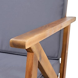 Christopher Knight Home Panama Outdoor Acacia Wood Chat Set with Water Resistant Cushions, 4-Pcs Set, Teak Finish / Grey