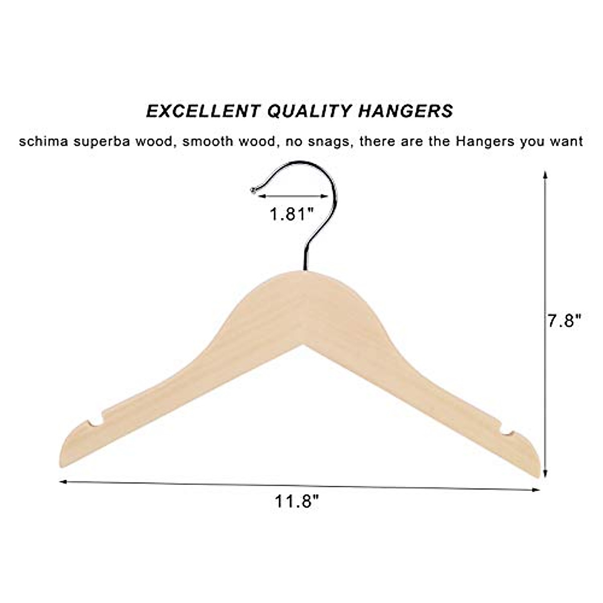 Premium Children Kids Baby Toddler Solid Unfinished/Natural Wood Coat Dress Hangers, Wooden Clothes Hangers- 360° Stronger Swivel Hook- Smoothly Cut Notches-10 Pack- Natural Color LM02KN