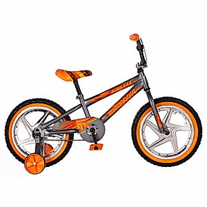 Mongoose Skid Boy's Freestyle BMX Bike with Training Wheels, 16-Inch Wheels, Grey