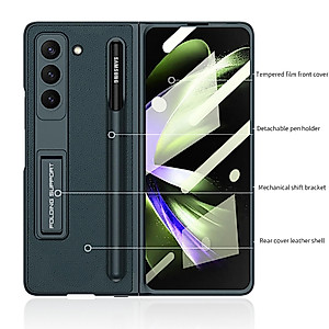 MistWorld for Samsung Galaxy Z Fold 5 Leather Case with s Pen Holder, Stand, Front Cover Integrated Protective Film ，Ultra-Thin Drop-Proof Galaxy Z5 Fold Phone Cover Carbon Fiber Print