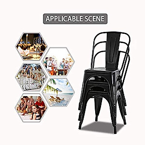 HCB Metal Dining Chairs Set of 4 Indoor Outdoor Patio Chairs Stackable Kitchen Chairs with Back Restaurant Chair 330 LBS Capacity (Black)
