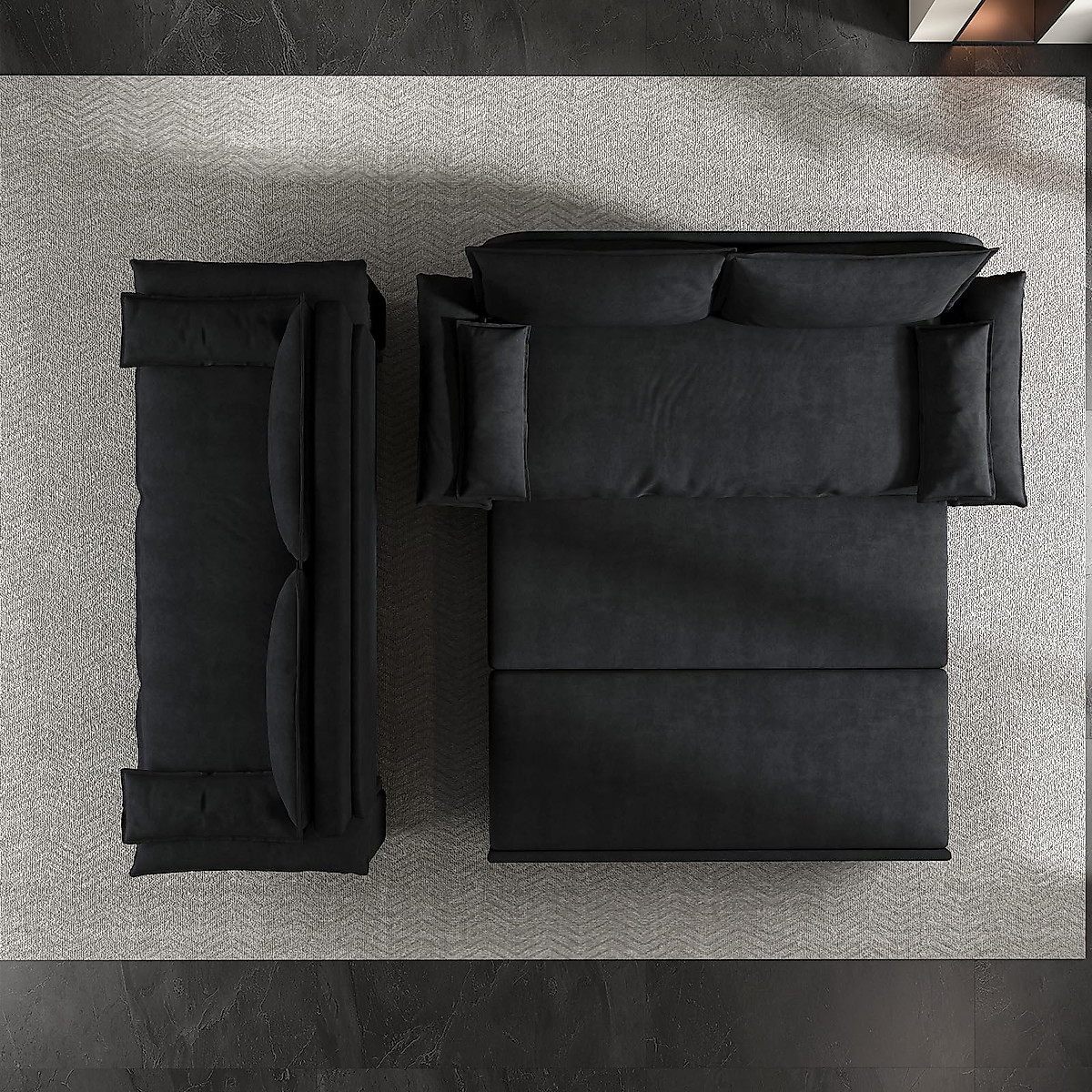 Rovibek Convertible Sofa Bed Pull Out 3 in 1 Sleeper Sofa Couch Bed Queen Size Loveseat Sleeper Chaise Lounge Futon Velvet 2 Seat for Living Room Apartment Small Space, Black