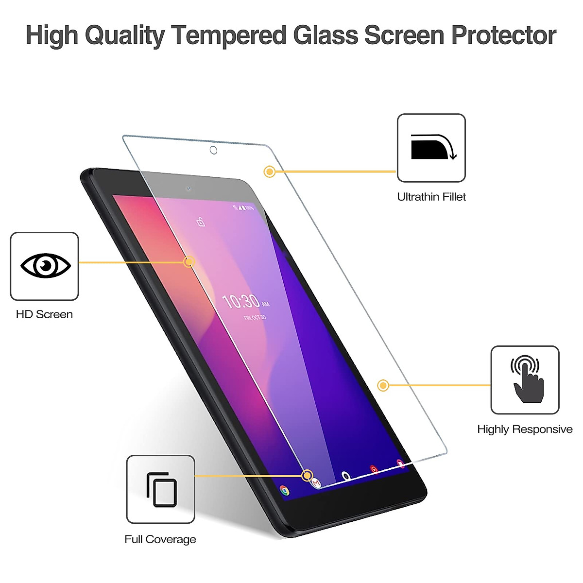 ProCase [2 Pack] Screen Protector for Alcatel Joy Tab 2 2020 Release (Model: 9032Z) / Joy Tab/Joy Tab Kids and Alcatel 3T Tablet 8-inch, Tempered Glass Screen Film Guard Screen Protector –Clear