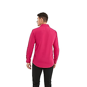 Esabel.C Mens Casual Button Down Shirts Rugular Fit Long Sleeve Fashion Shirts,Rose,L