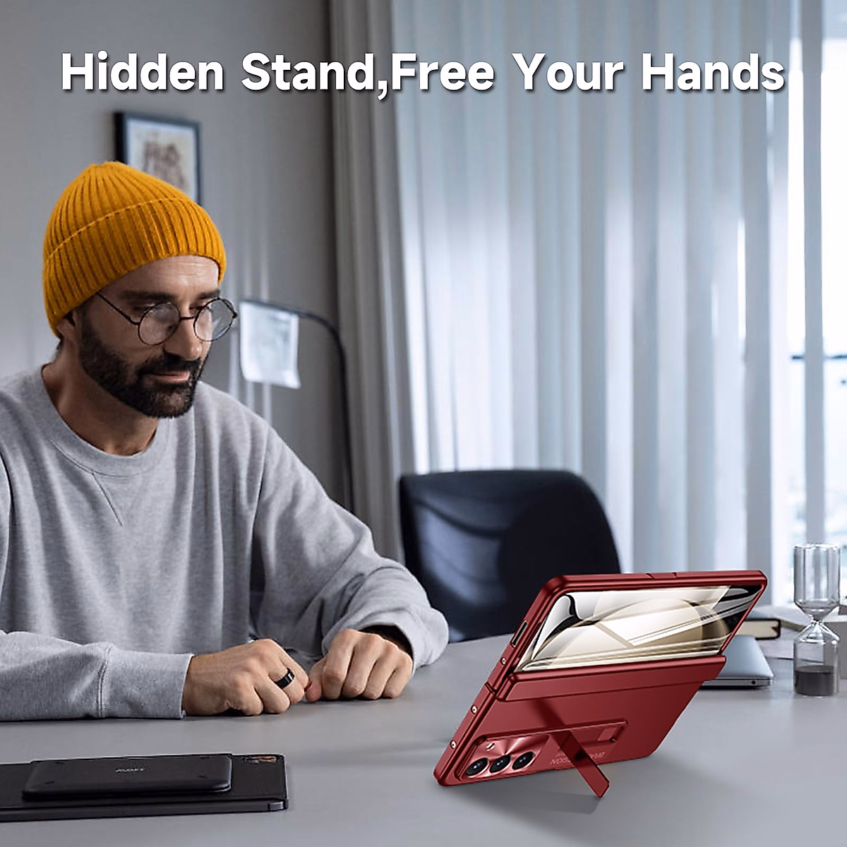 for Samsung Galaxy Z Fold 5 Phone Case: Lightweight Sleek Stylish Phone Stand Case - Hinge Protection Slim Case with Screen Protector Phone Cover for Samsung Z Fold 5 5G 2023 - Red