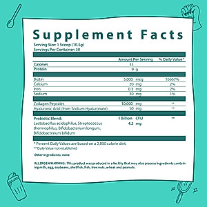 Collagen Powder Supplement with Probiotics - Hydrolyzed Protein Collagen Powder for Women - Supports Hair Skin and Nails - Gut and Joint Health - Collagen Peptides Type I and III - 30 Servings