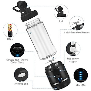 Kqiang Portable Blender, USB Rechargeable, 400ml Capacity, 360 High-Speed Cutting and Mixing, Six Blade Design, Black