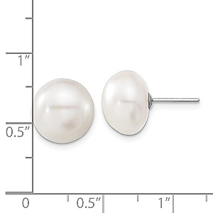 14K White Gold 11mm Button Freshwater Cultured Pearl Stud Earrings