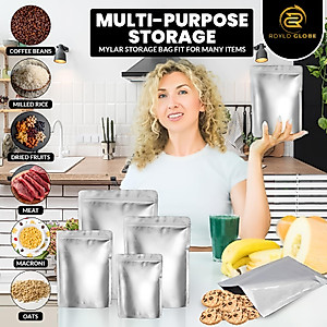 120 Mylar Bags with 150 Oxygen Absorbers-168 Labels & Stand-Up Reusable Bags- 4 Sizes Airtight Smell Proof Bags - Resealable Bags with 15 Clips-11 MIL Food Storage Bags-Large Mylar Bags